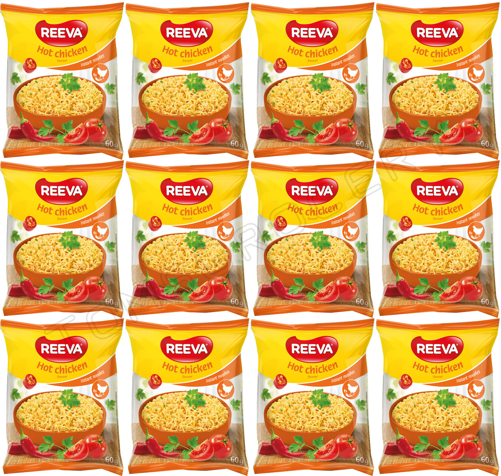 12 REEVA HOT CHICKEN Flavor Instant Ramen Noodle Soup Snacks (Rollton ...