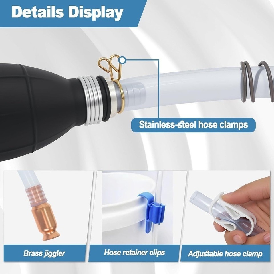 Siphon Pump Kit with Anti Twist Spring and 8.3 FT 5/8 Hose for Fuel ...