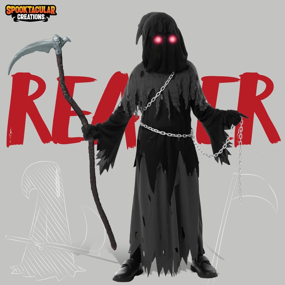 Glowing Eyes Grim Reaper Costume for Kids, Halloween Costume for Boys ...