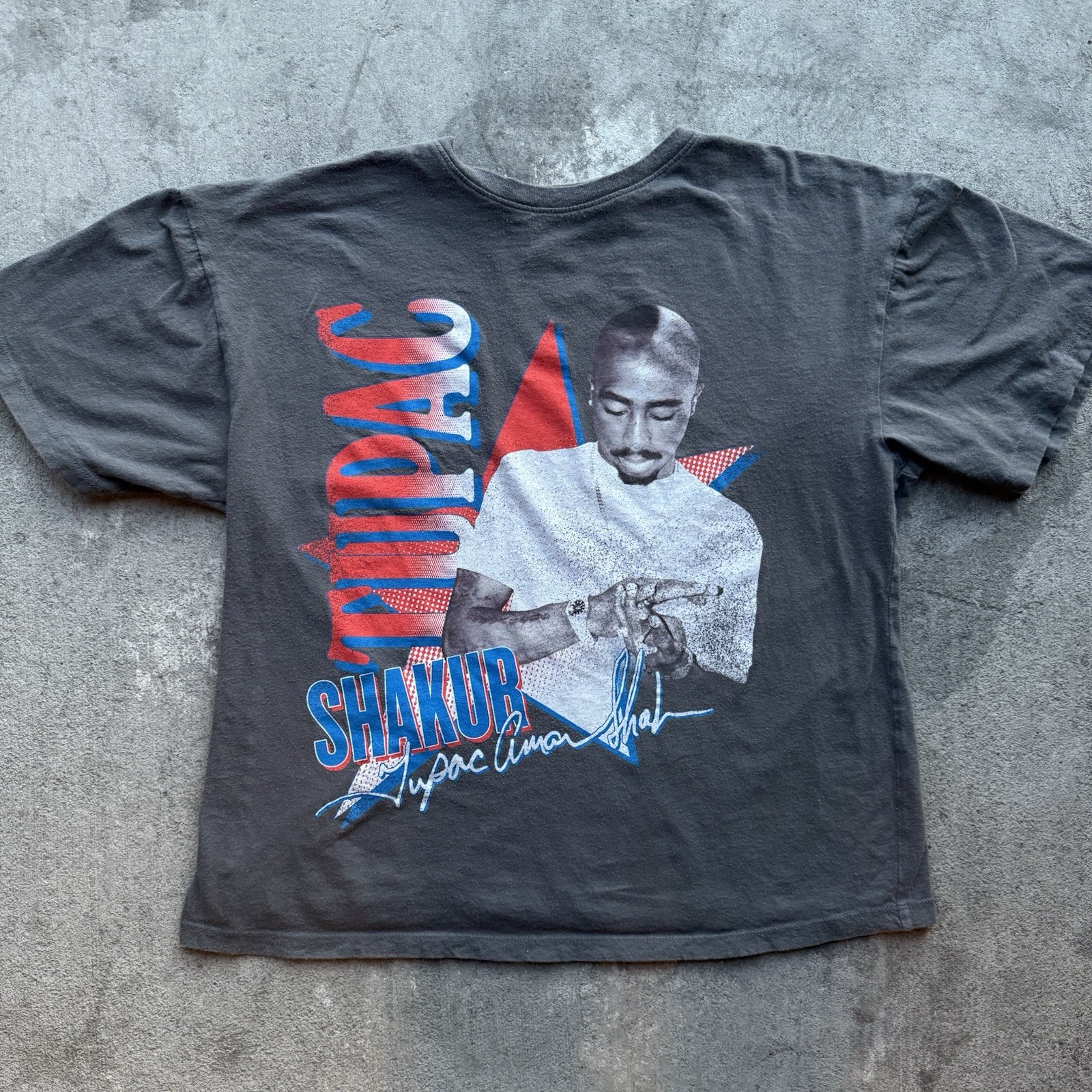 Grey Tupac Shakur 2Pac Oversized Graphic Tee Official… - Gem