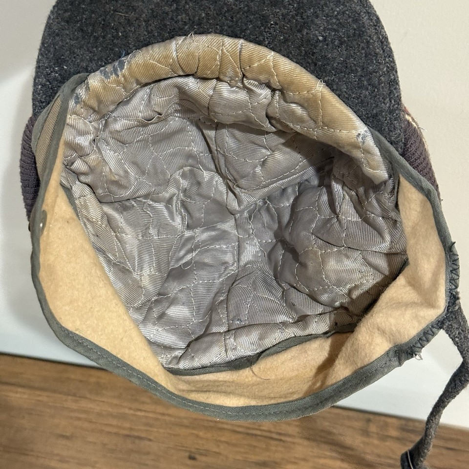 Vintage Wool Ear Flap Cap Gray Winter Hat Knit Band Chin Strap Lined | eBay