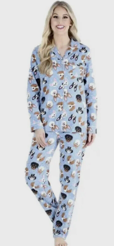 DOG PRINT PAJAMA SET PAJAMA MANIA COTTON FLANNEL BABY BLUE Boho CUTE ...