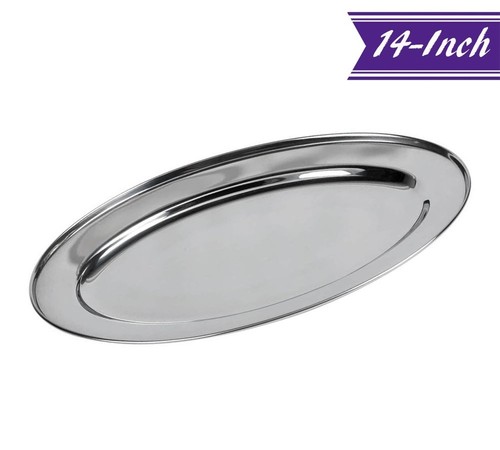 14-Inch Stainless Steel Serving Platter, 14x11-Inch, Small Silver Oval ...