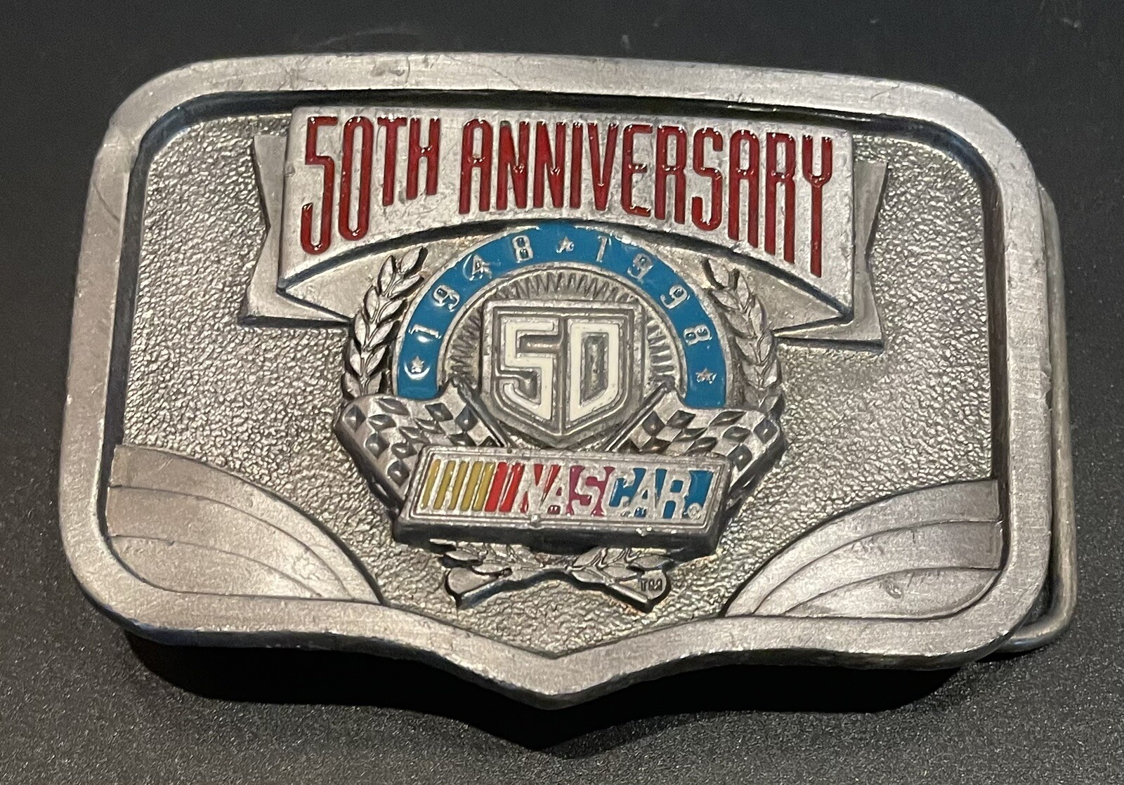 NASCAR 50TH ANNIVERSARY 1948-1998 PEWTER BELT BUCKLE - Gem