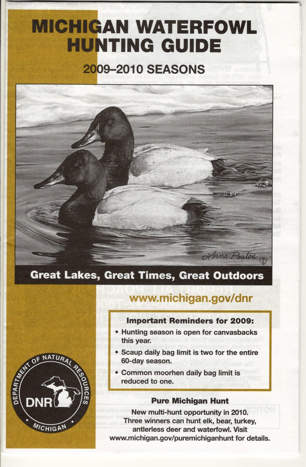 2009 MICHIGAN DNR WATERFOWL GUIDE DIGEST LAWS HUNTER LICENSE - MI-DEER ...