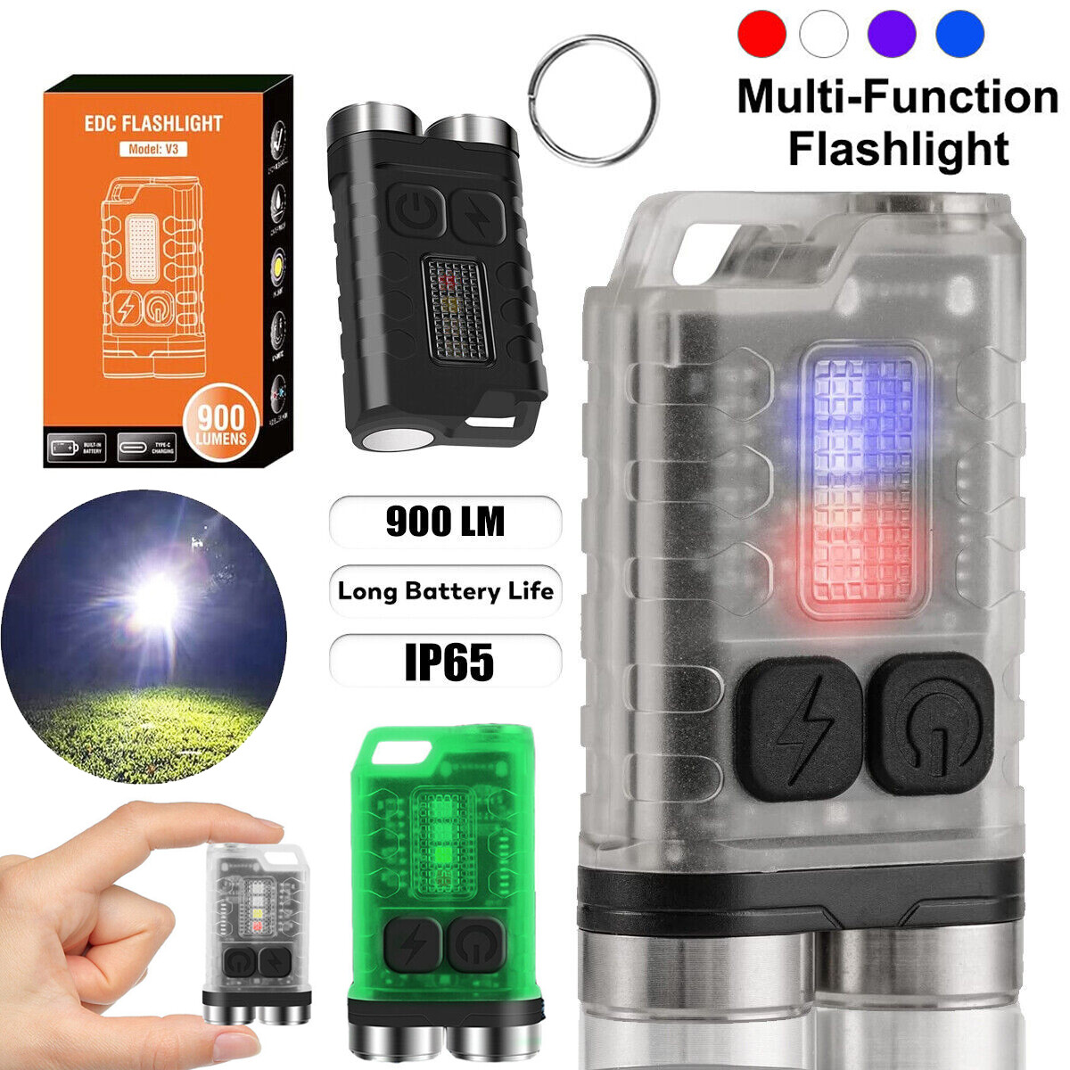 Mini LED Flashlight Keychain Magnetic Rechargeable Torch Work Light ...