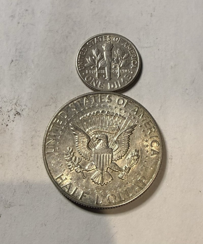 Roosevelt Dime 90% Silver + Kennedy Half 40% Silver 2 Coin Lot - US ...