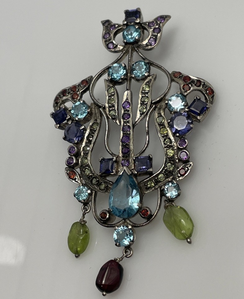 Vintage Austro Hungarian Charm/ Pendant Large Multi-Color Rhinestone 10 ...