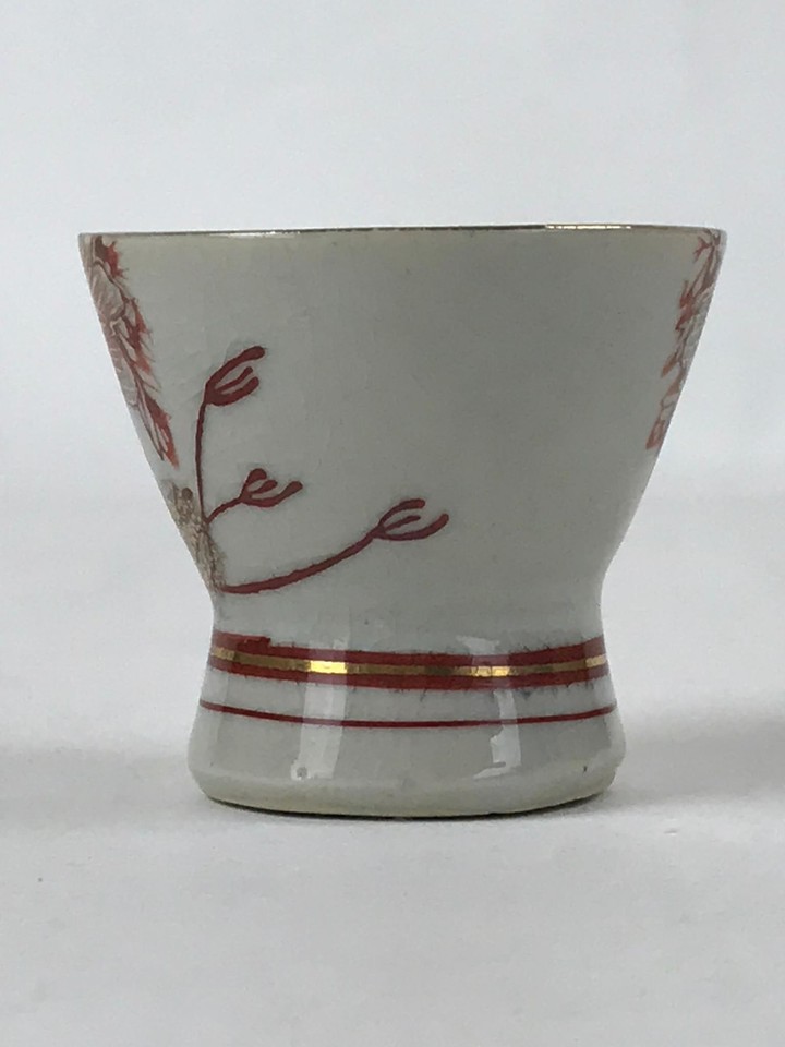 Japanese Porcelain Sake Cup Vtg Wan Ochoko Guinomi Red Gold Flower ...