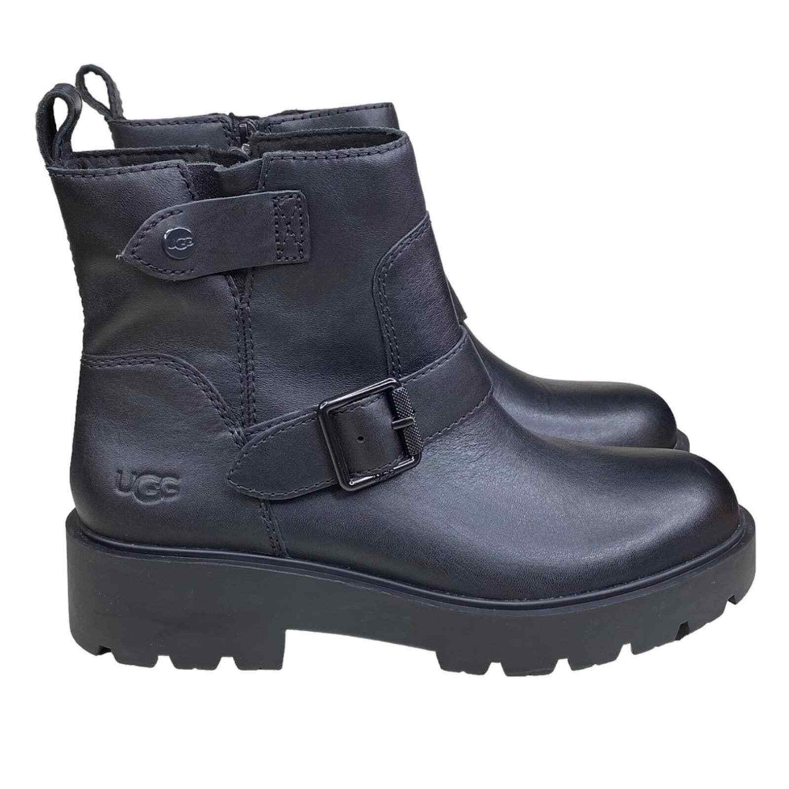 UGG Women’s Saoirse Black Leather Combat Moto Boots S… - Gem