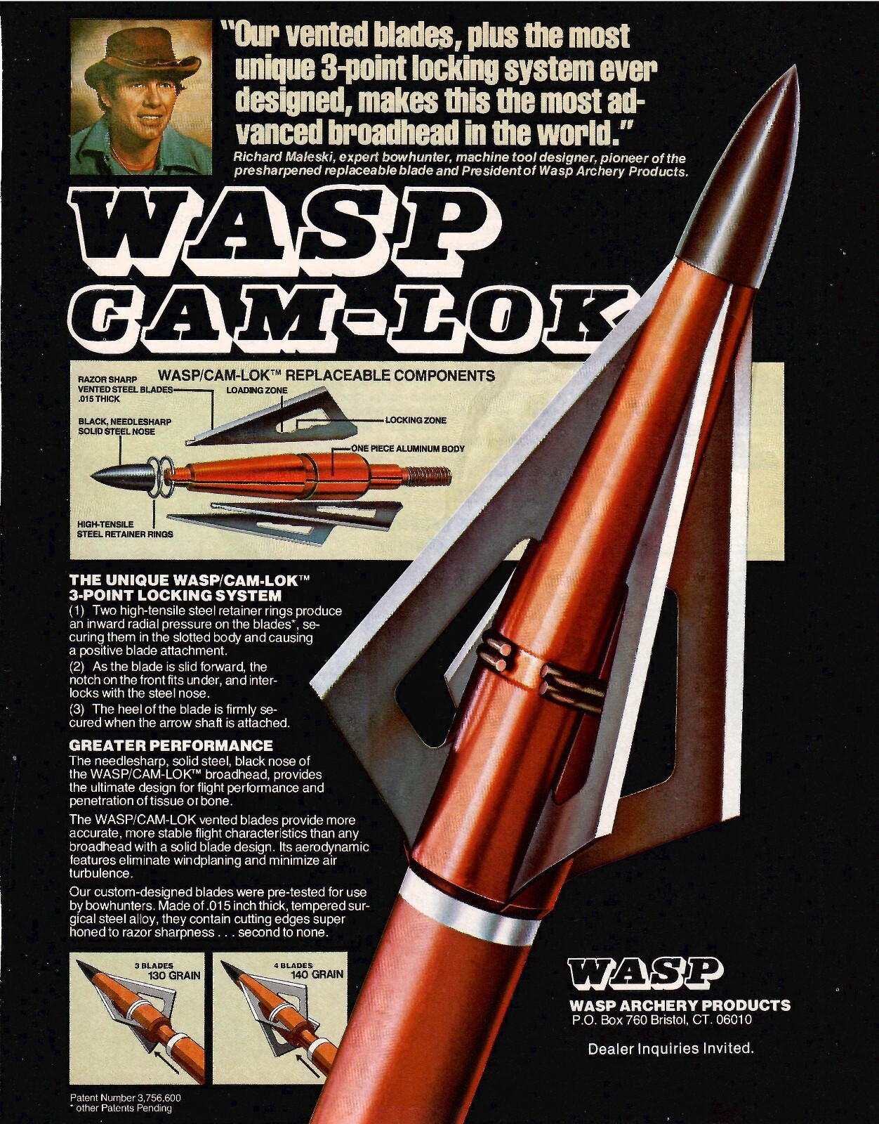 VINTAGE 1982 WASP CAM-LOCK ARCHERY BROADHEADS BOW HUNTING PRINT AD | eBay