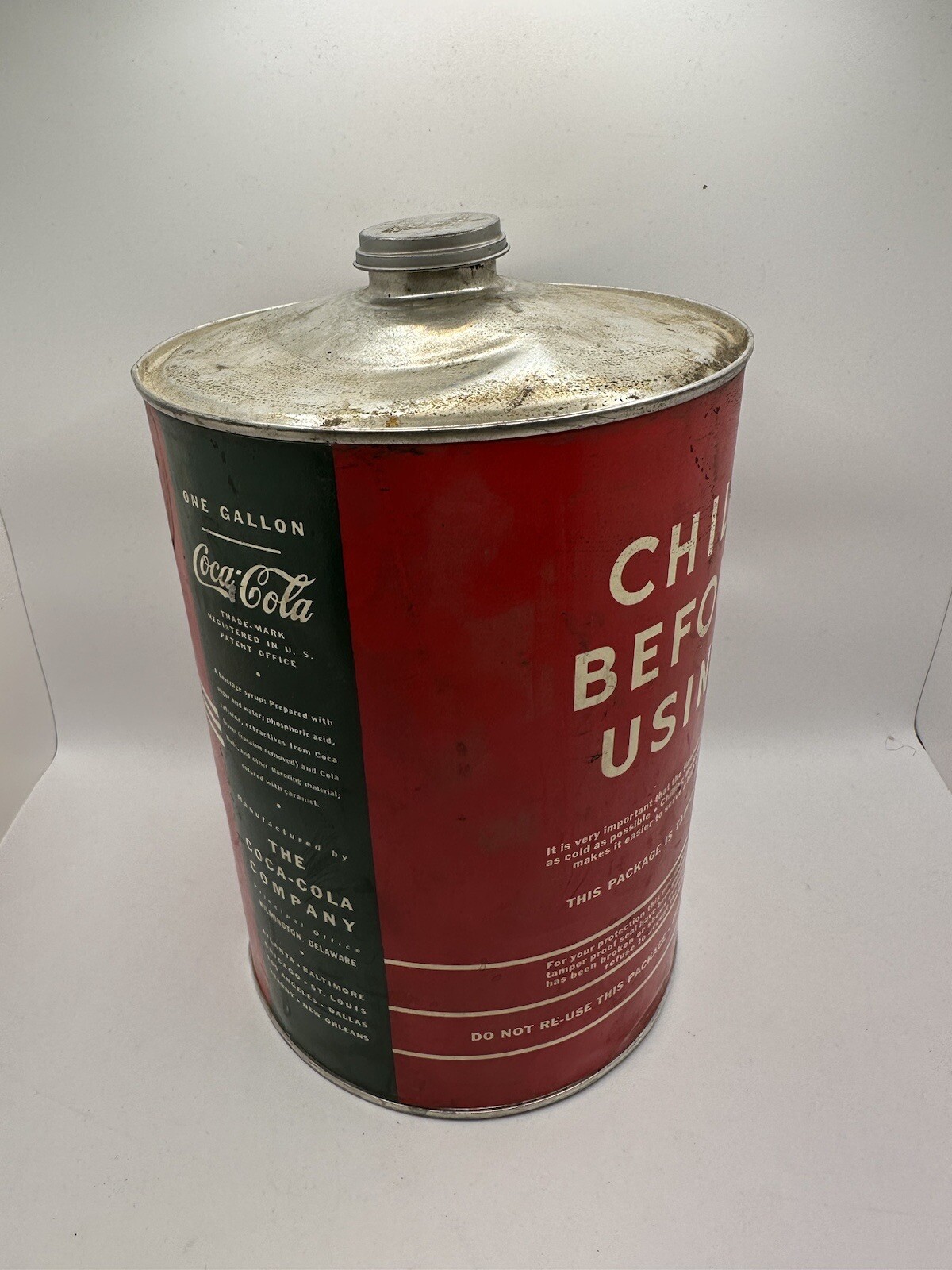 Rare! Vtg 30s COCA COLA 1 GALLON SYRUP METAL CAN PAPER LABEL RED WHITE ...