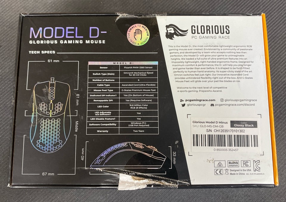 Glorious Gaming - Glorious Model D- Minus Honeycomb - Superlight RGB PC ...