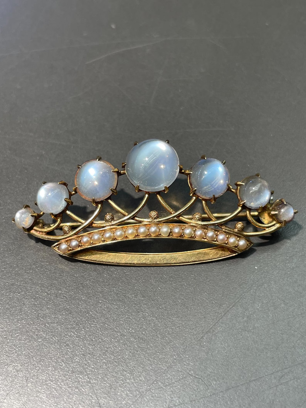 Antique 14K Yellow Gold Ceylon Moonstone Pearl Crown … - Gem