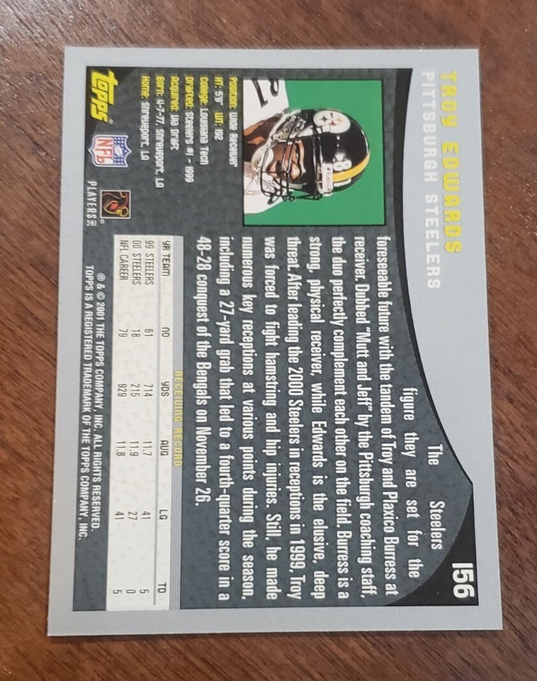 2001 Topps Football Card #156 Troy Edwards | eBay