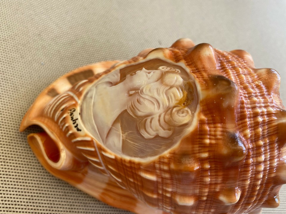 Carved Seashell Shell Sea Woman Cameo Italy Italian Signed Vintage ...
