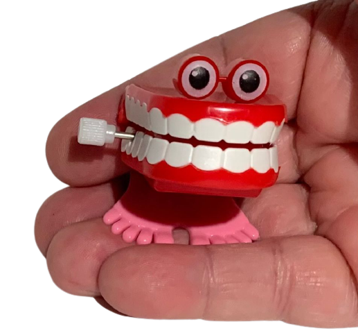 WALKING CHATTERING TEETH Small Wind Up Moving Joke Feet Toy Mouth Eyes ...