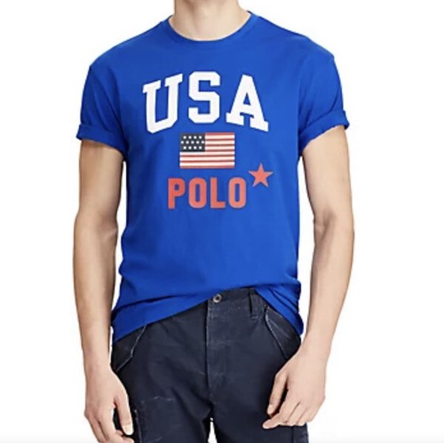 Polo Ralph Lauren Boy's T-Shirt Blue Polo Logo American Flag Patriotic ...