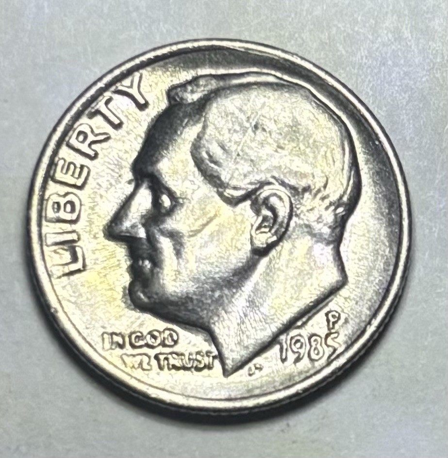 💥 1985 P Roosevelt Dime DIE CHIP Obv, Torch Flames, Abrasion ERROR Plus ...