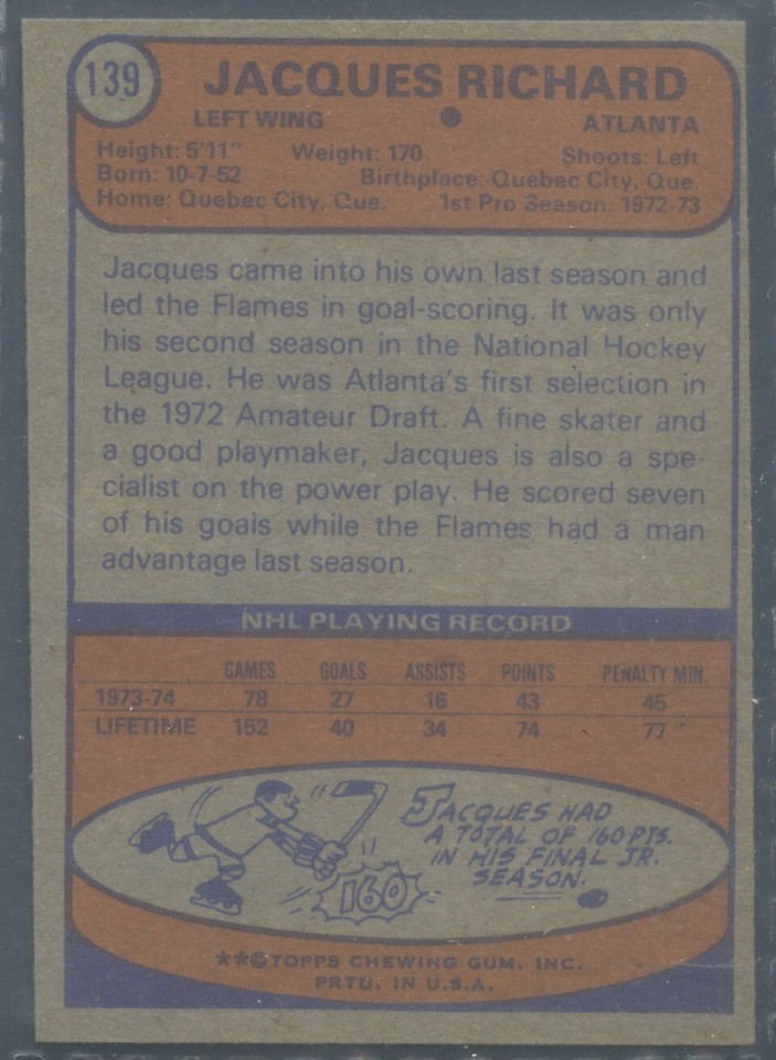 1974-75 Topps #139 Jacques Richard Atlanta Flames | eBay