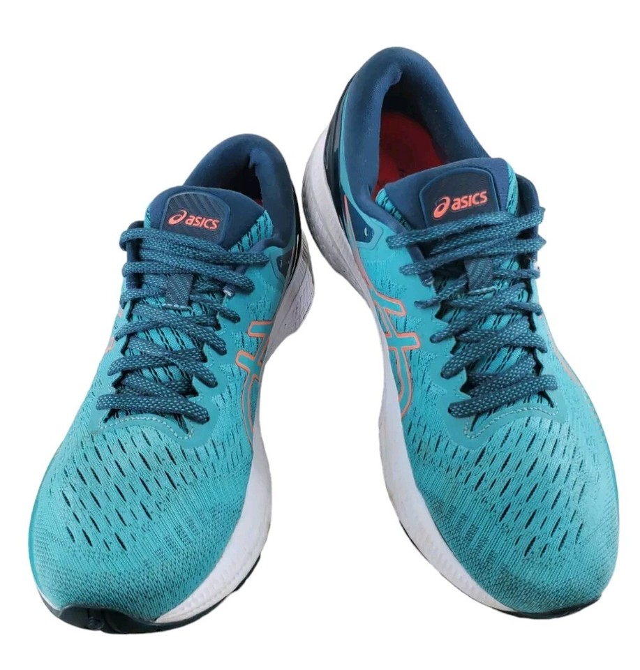 Asics Gel Kayano 27 Ws 9.5 Running Shoe Techno Cyan Teal Sunrise Red ...