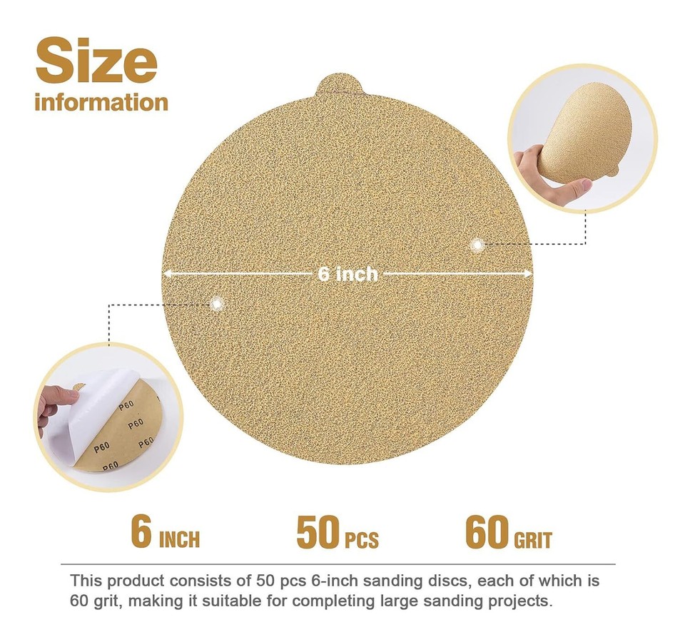 50x 6 inch PSA Self Adhesive Sanding Discs Orbital DA Sander Paper 40 ...