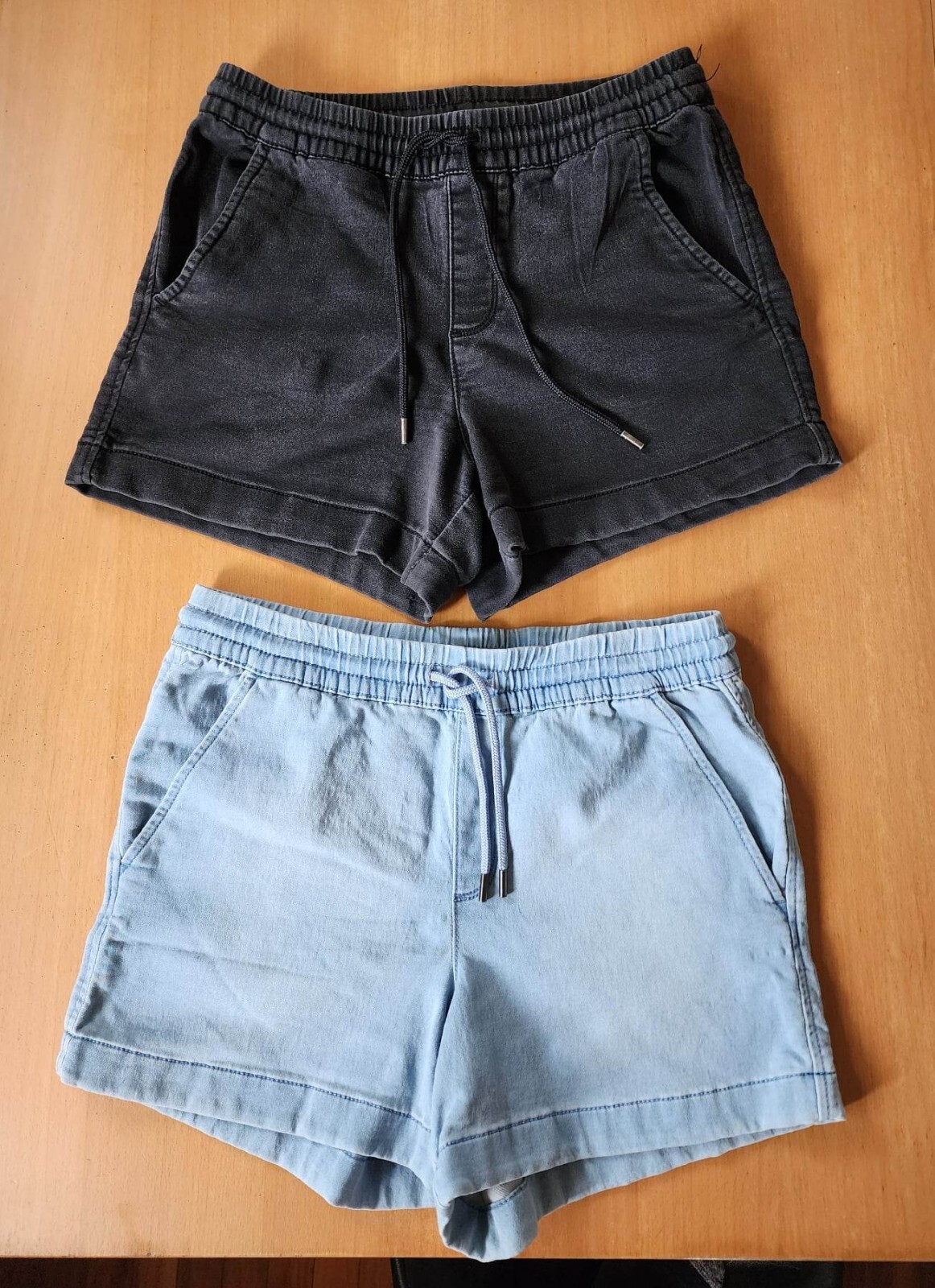 2 x ANKO COTTON PULL ON SHORTS ELASTIC WAIST MID LENGTH BLACK & BLUE SZ ...