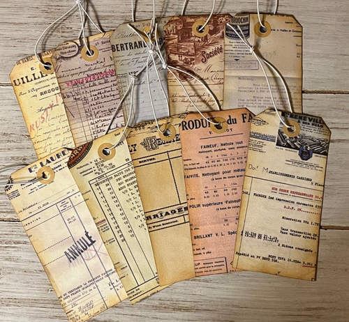 10 Handmade Junk Journal Tags Ledger Receipt Hang tags Embellishments ...
