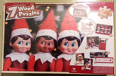 ELF ON A SHELF 7 WOOD JIGSAW PUZZLE SET w/ storage box - A Christmas ...