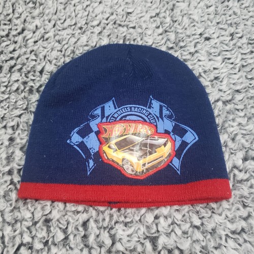 Hot Wheels Racing Club Beanie Winter Hat Blue Red Boys Knit Mattel | eBay