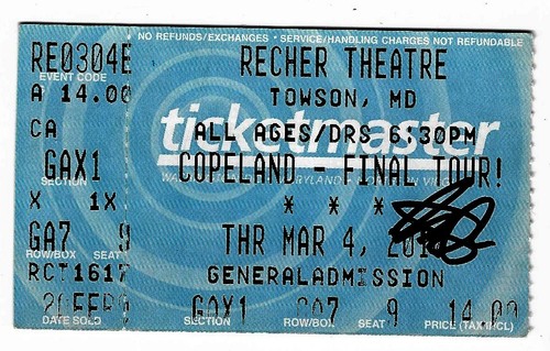Copeland - Final Tour! 3/4/10 Towson MD Recher Theatre Rare Ticket Stub ...