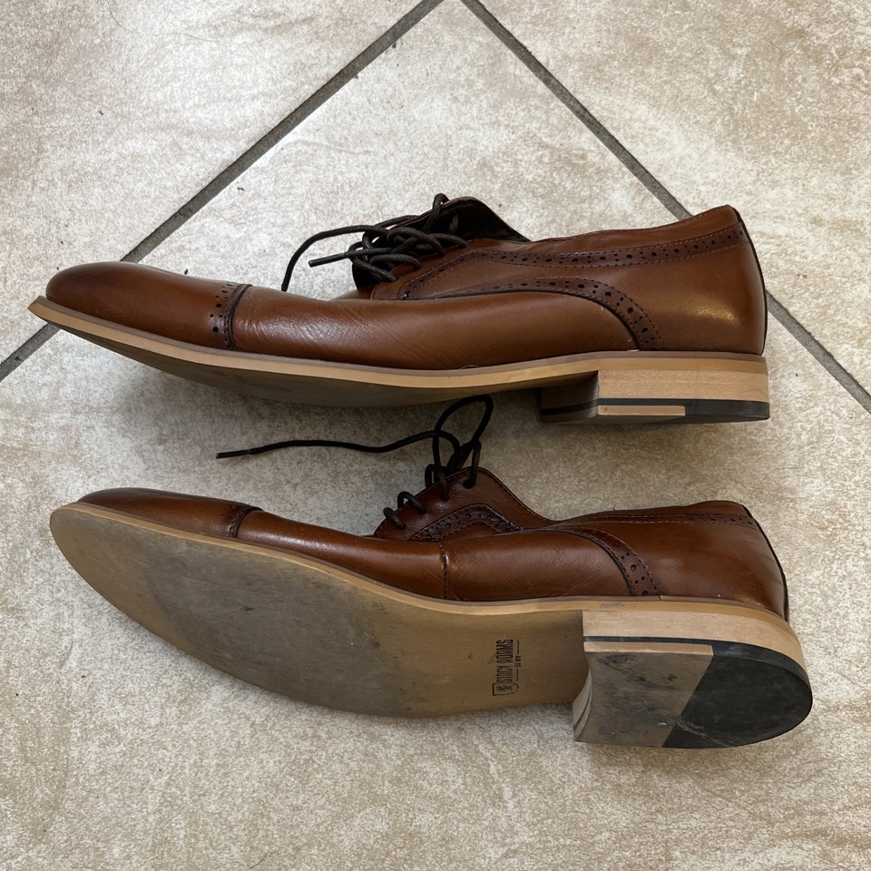 Stacy Adams Brown Leather Oxford Cap Toe Brogue Memory Foam Men's Dress ...