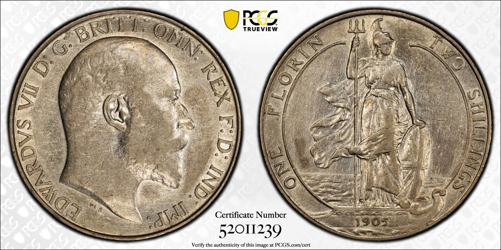 Great Britain, 1905 Edward VII Florin. PCGS MS 50. 1,188,000 Mintage ...