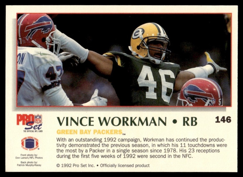 1992 Pro Set Power VINCE WORKMAN #146 Green Bay Packers - FREE Ship! | eBay