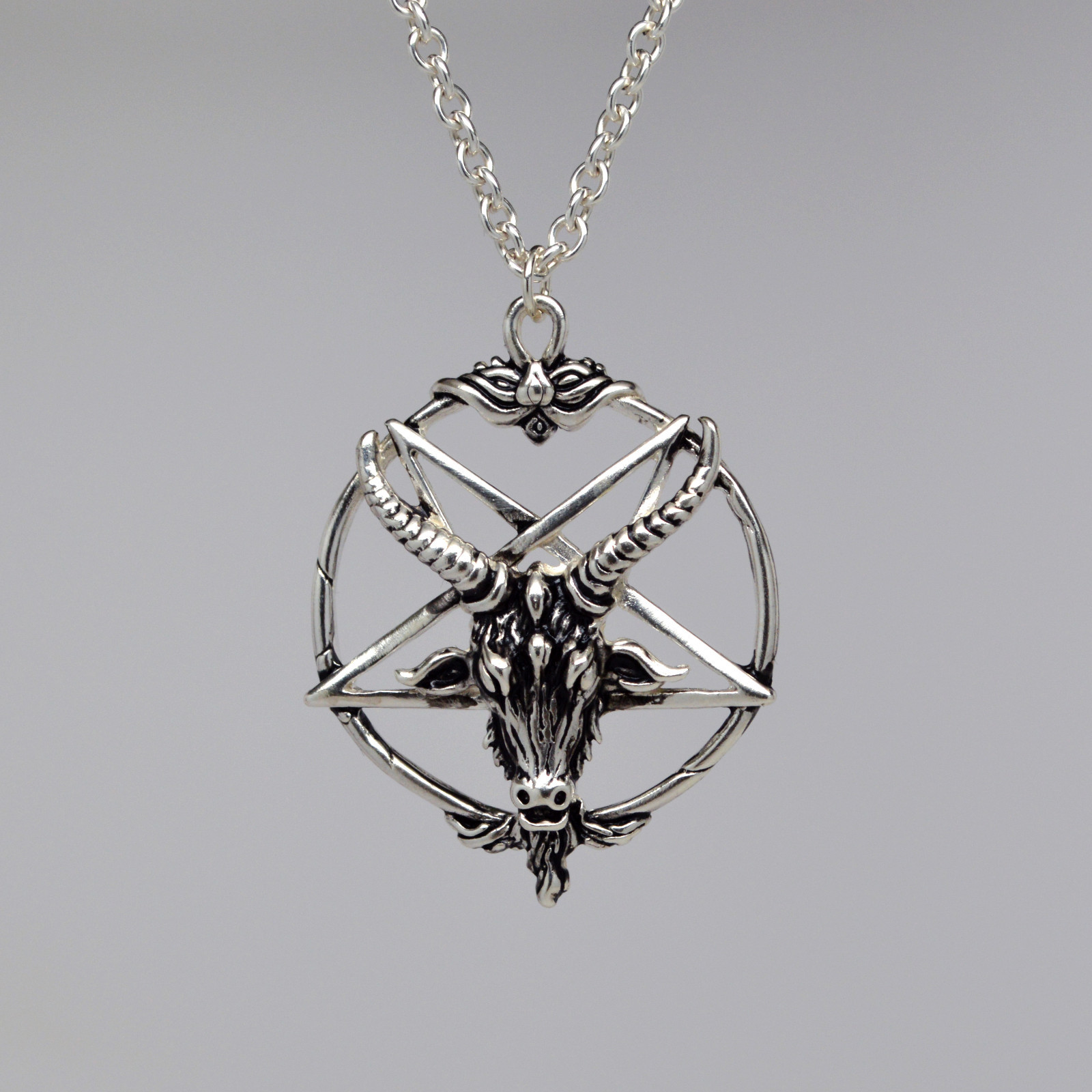Sterling Silver Antiqued Baphomet Goat Head Satanic Pendant and 20 ...
