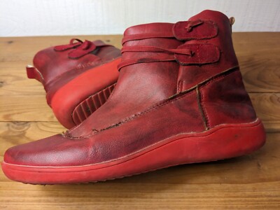 Womens Red Leather Booties Ankle Boots Round Toe Shoes Retro 6.5 ...