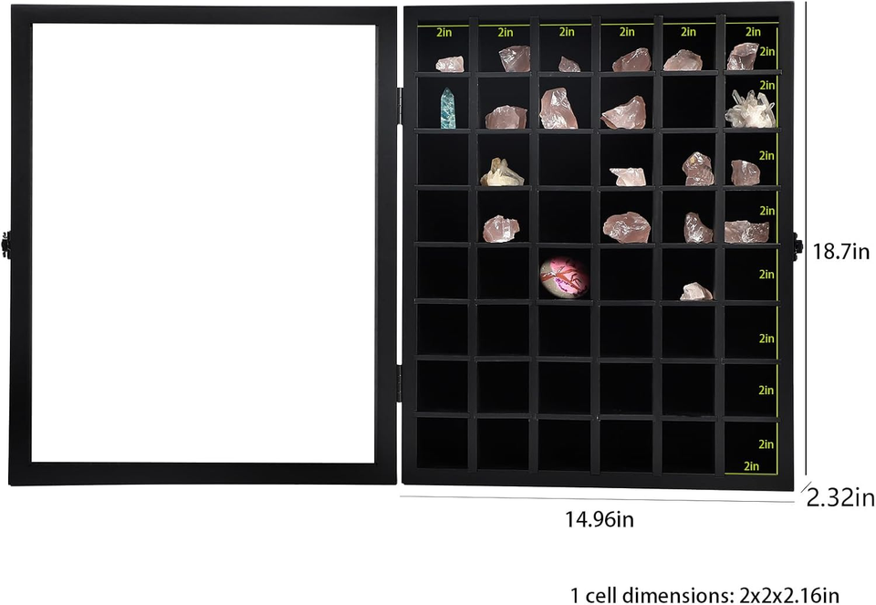 Adjustable Rock Display Case - Wooden Crystal Organizer for Stones ...
