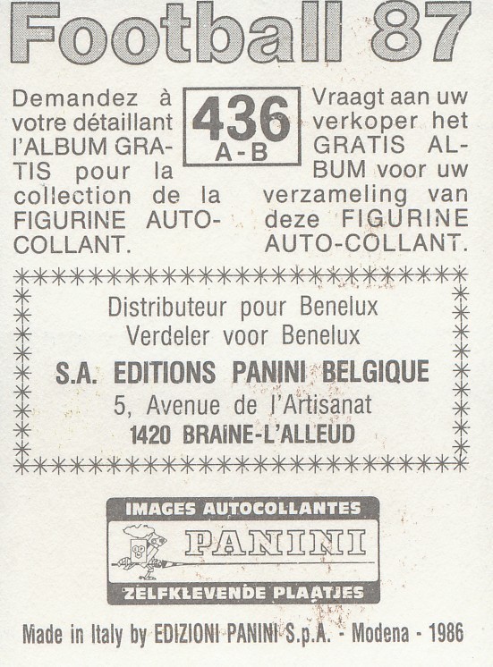 436 TONY BIALOUSZ PIERRE PLESSERS BELGIQUE WATERSCHEI STICKER FOOTBALL ...