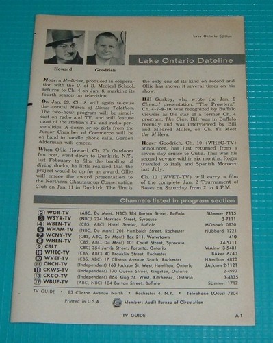 1956 TV ARTICLE~OLLIE HOWARD WGR BUFFALO OUTDOORS INN~ROGER GOODRICH ...