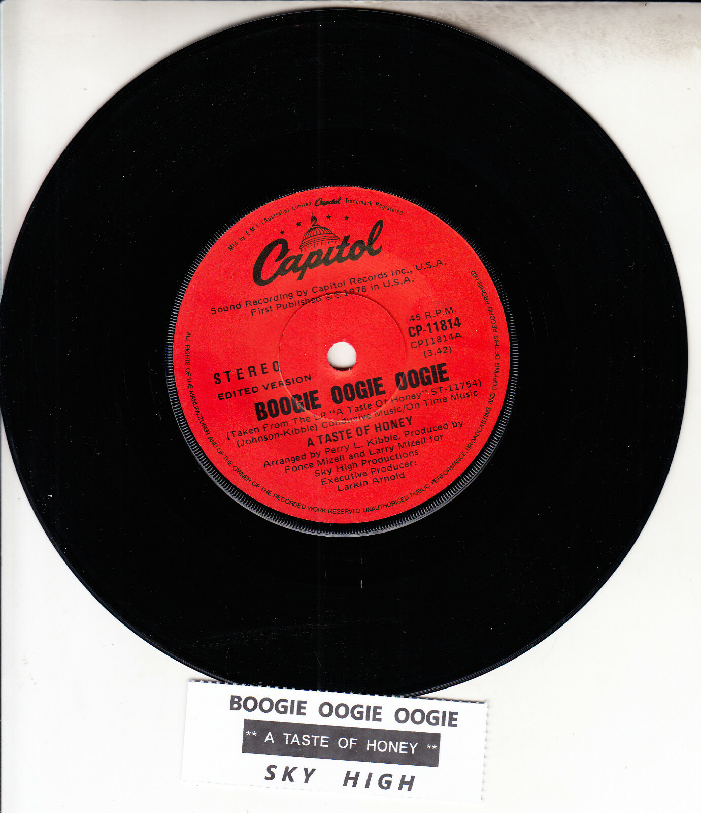 A TASTE OF HONEY Boogie Oogie Oogie 7" 45 record RARE! + juke box title ...