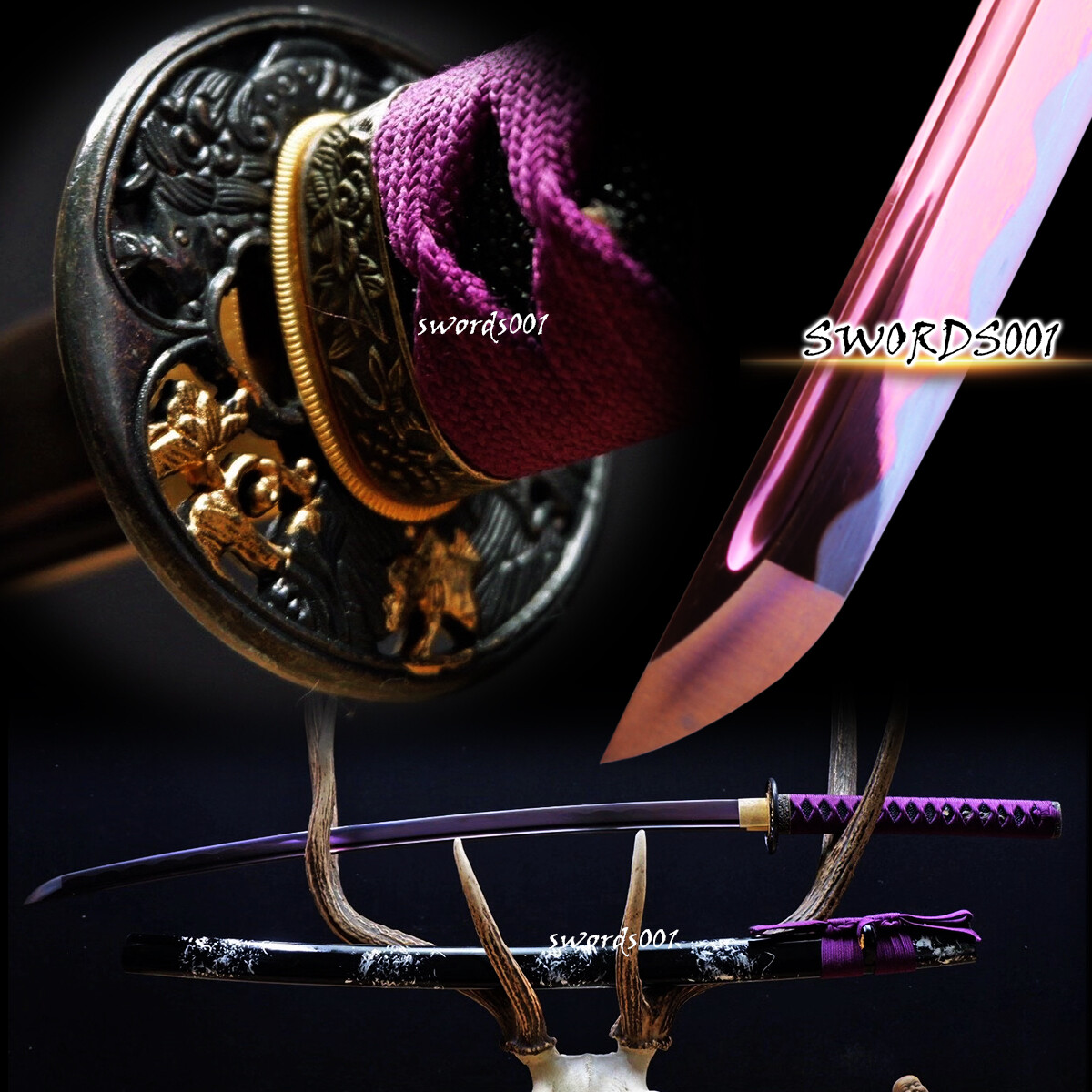 Noble Purple Blade Japanese Katana Samurai Sword Full Tang Battle Ready ...