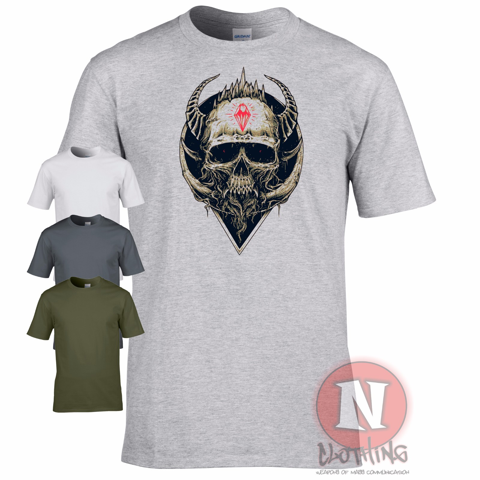 Skull design biker military emo goth T-shirt World of war | eBay
