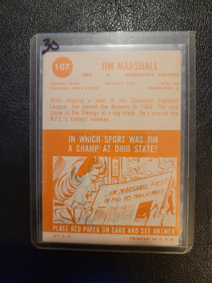 1963 Topps #107 Jim Marshall Rookie Minnesota Vikings Hall of Fame | eBay