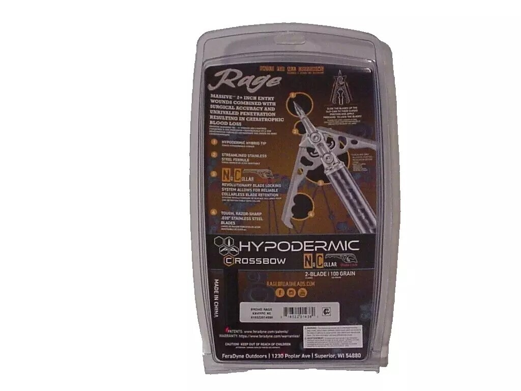 Rage Hypodermic 100 Grain Expandable Broadhead 3 Pack - Crossbow R38200 ...