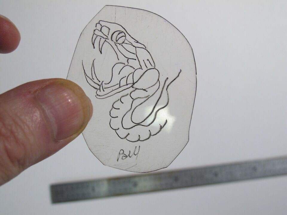 vtg 1960s 70s Tattoo Flash acetate stencil Fang Snake Head signed SN1 ...