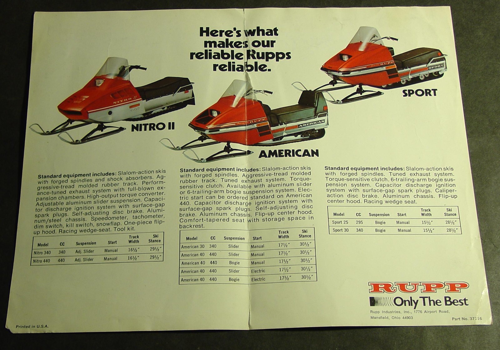 VINTAGE RUPP SNOWMOBILE SALES BROCHURE NITRO II SINGLE PAGE 2 SIDED ...