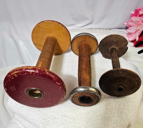 3 Antique Wood Spinning Wheel Parts Spools Winding Weaving- Bin2 | eBay