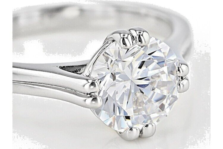 Ring; Solitaire White Diamond Simulant-Rhodium / 925 Sterling Silver Sz ...