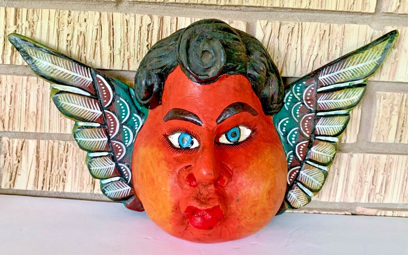 Mexican Folk Art Carved Wood Angel Cacheton Bust Wall Hanging Colonial ...