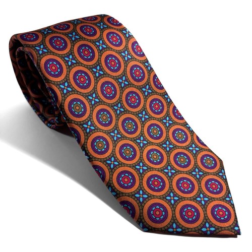 Orange & Brown Medallion Silk-Like Tie (Handmade) | eBay